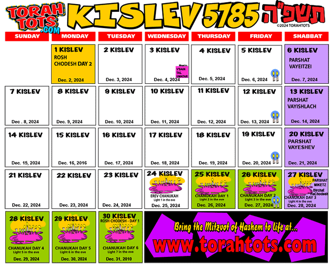 Torah Tots - The Site for Jewish Children - Calendar Pages